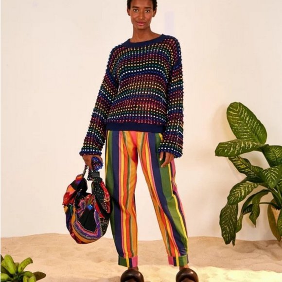 FARM Rio | Pants & Jumpsuits | Farm Rio Linen Blend Mixed Stripes Pants ...